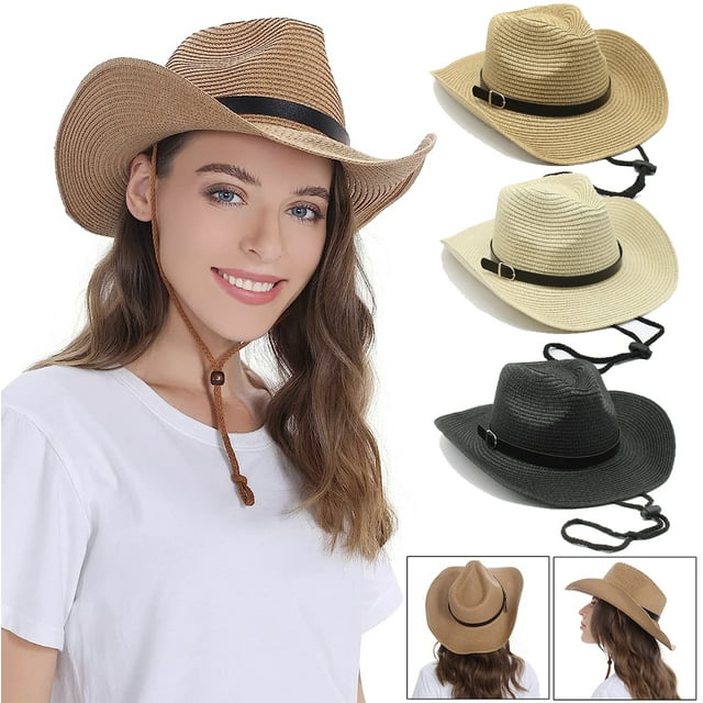 Women Straw Sun Hat Cowboy Crochet Wide Brim Knit Beach Hat for Men UPF ...