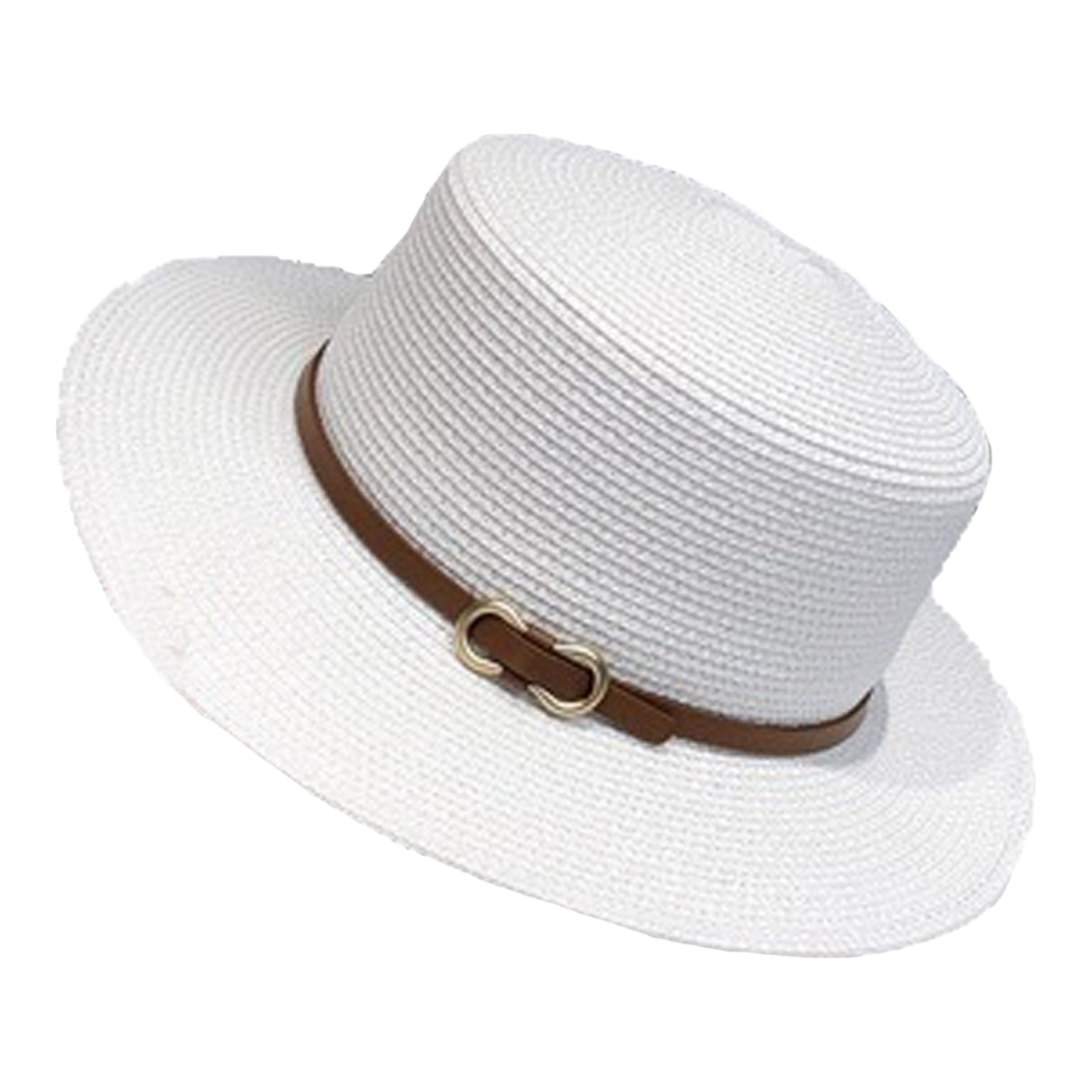 Women Straw Sun Hat Wide Brim Beach Hat with Leather Band Summer Travel ...