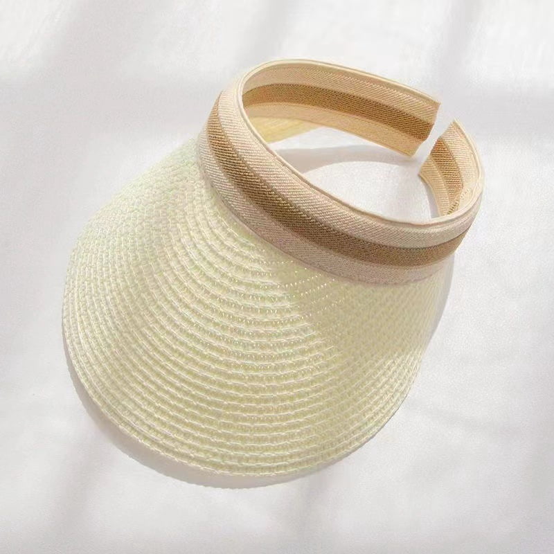 Women Straw Visors, Wide Brim Beach Hats Hand Woven Sun Hats Summer UV ...