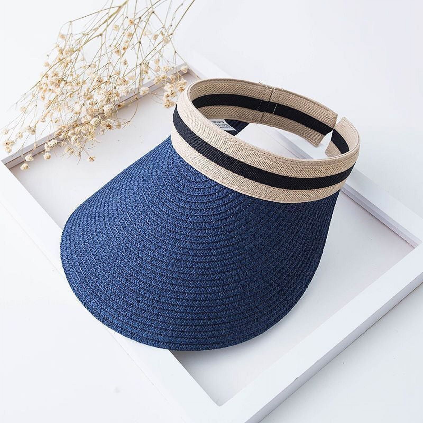 Women Straw Visors, Wide Brim Beach Hats Hand Woven Sun Hats Summer UV ...