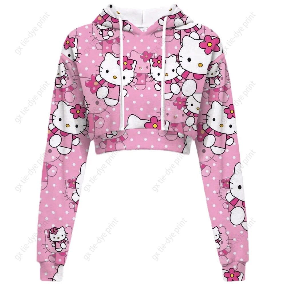 Women Street Fashion Hello Kitty Print Hooded Sweatshirts Jk Girls Cute