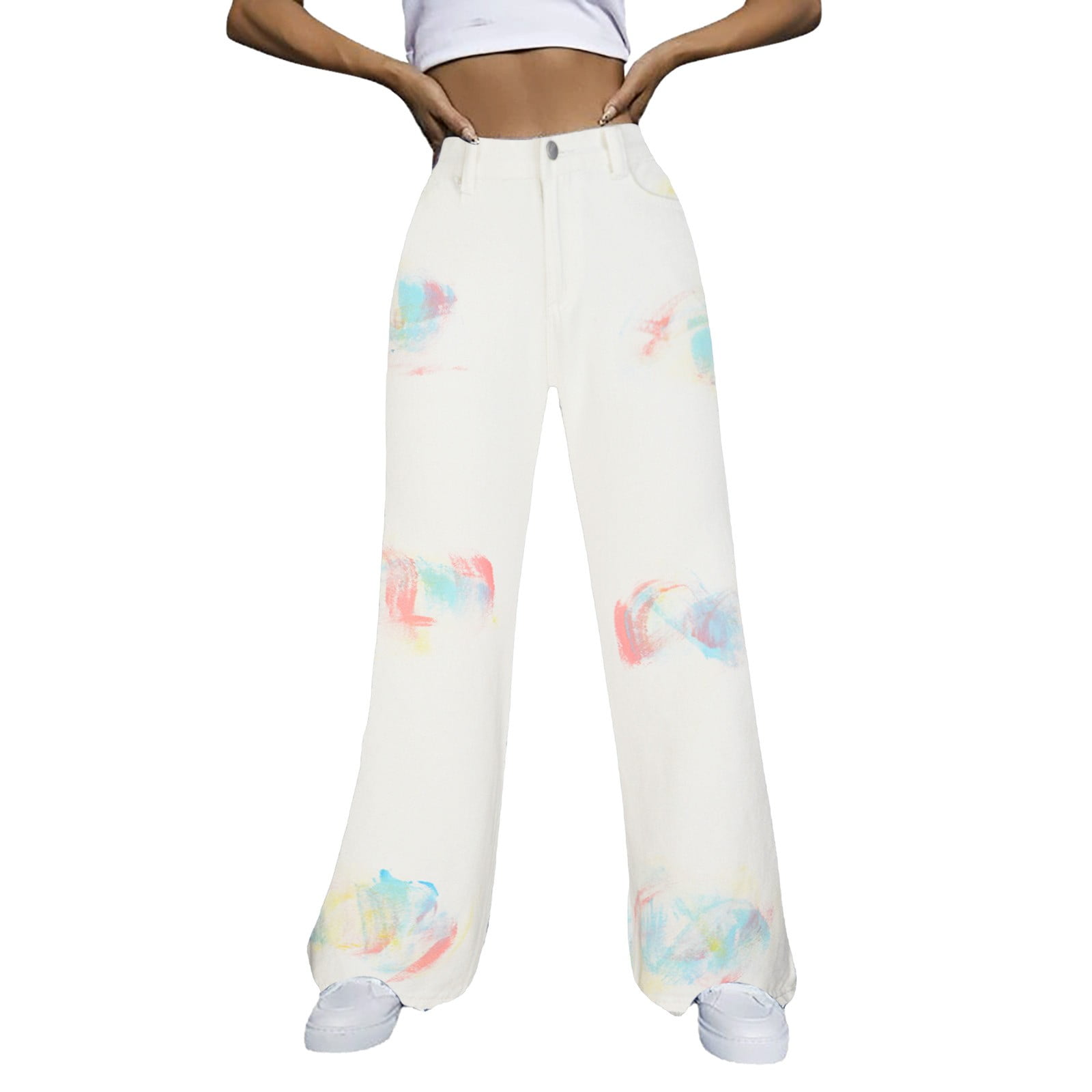 Women Stretch Denim Pants High Waist Street Loose Cargo Trouser Fashion ...