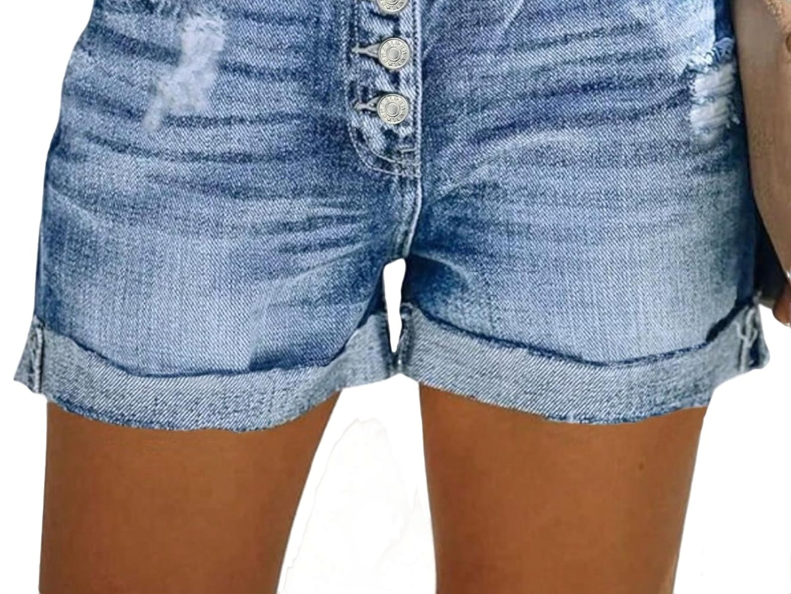 Women Stretchy Fit Retro Distressed Denim Shorts with Front Button ...