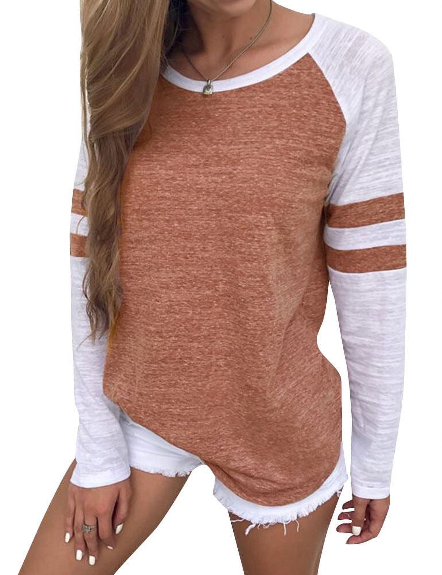 Women Stripe Splice Long Sleeve Crew Neck Shirt - Walmart.com