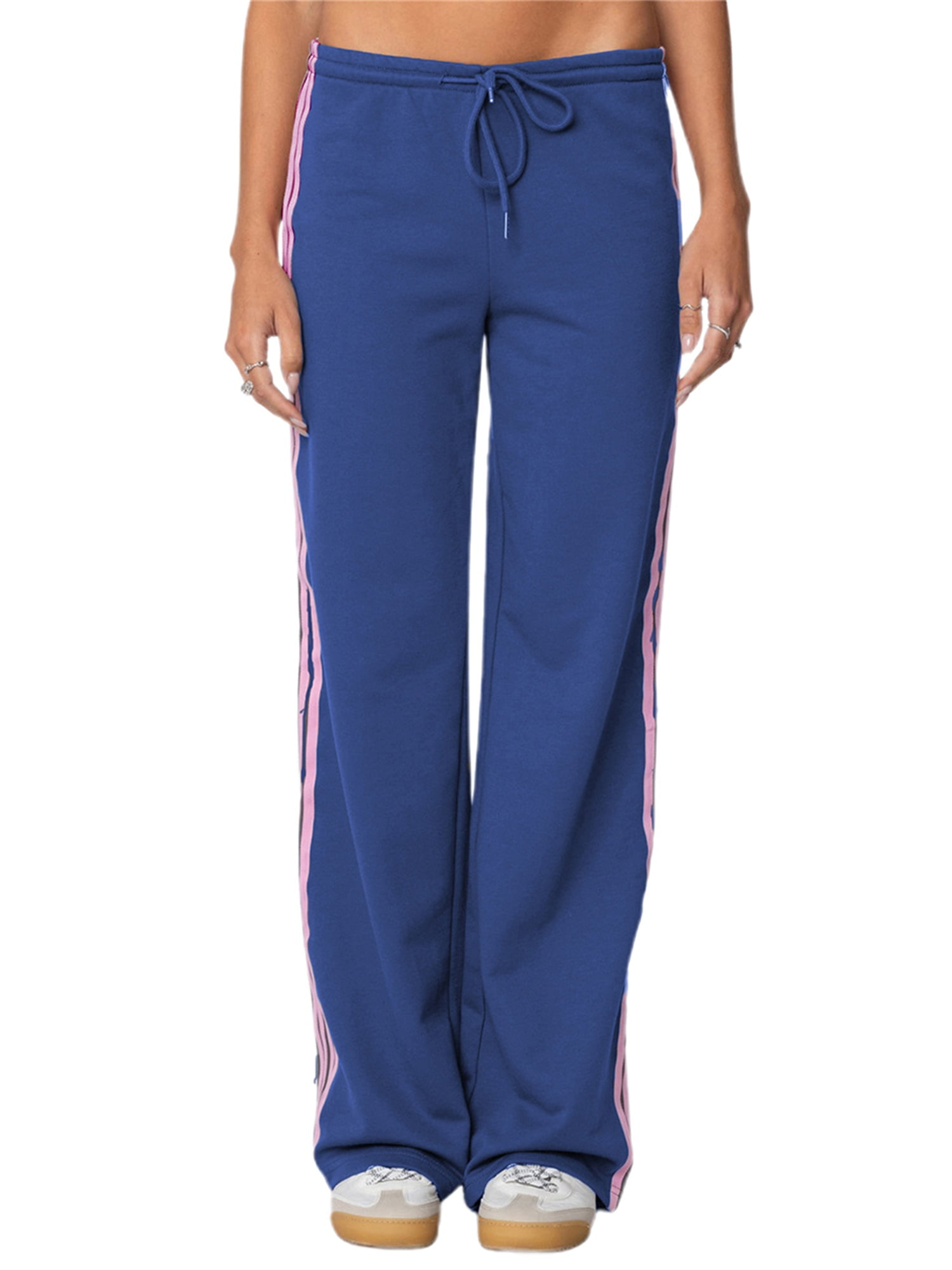 Women Striped Track Pants Elastic Waist Straight Leg Sweatpants Joggers ...