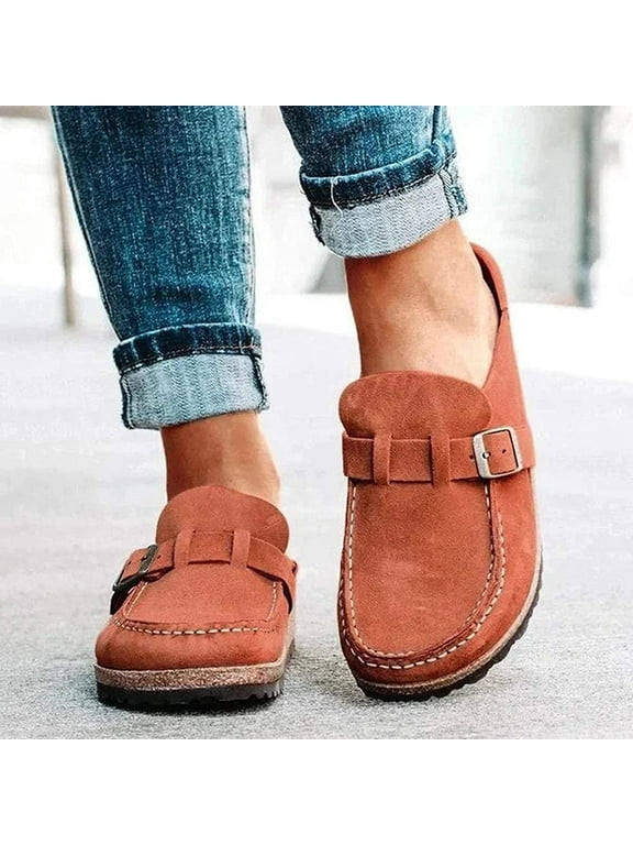 BERANMEY Women's Suede Clogs & Mules Stylish Leather Mules with Arch ...