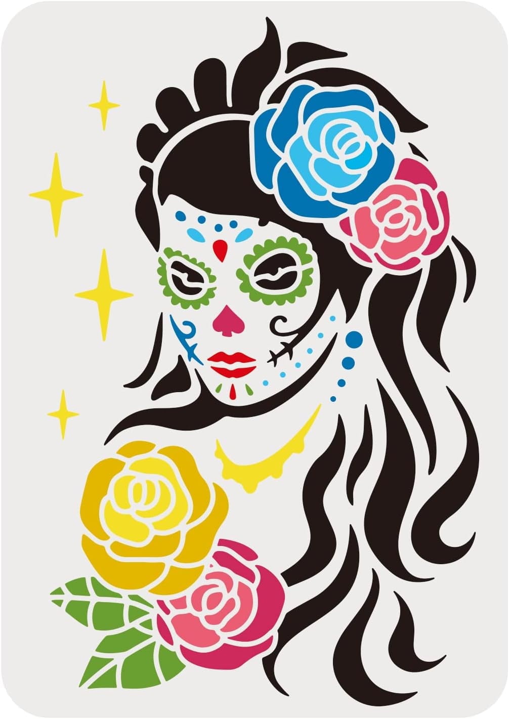 Women Sugar Skull Day of The Dead Stencil 11.7x8.3 inch A4 Large Size ...