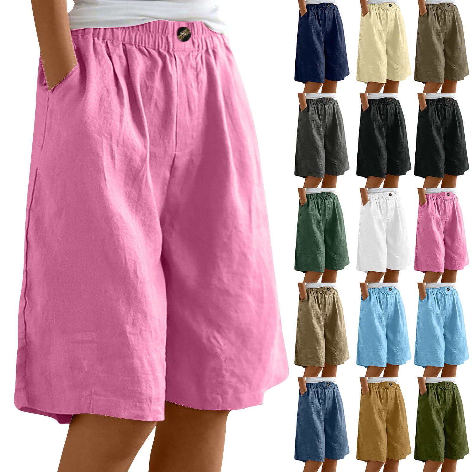 Women Summer Bermuda Short Knee Length Elastic Waist Beach Lounge ...