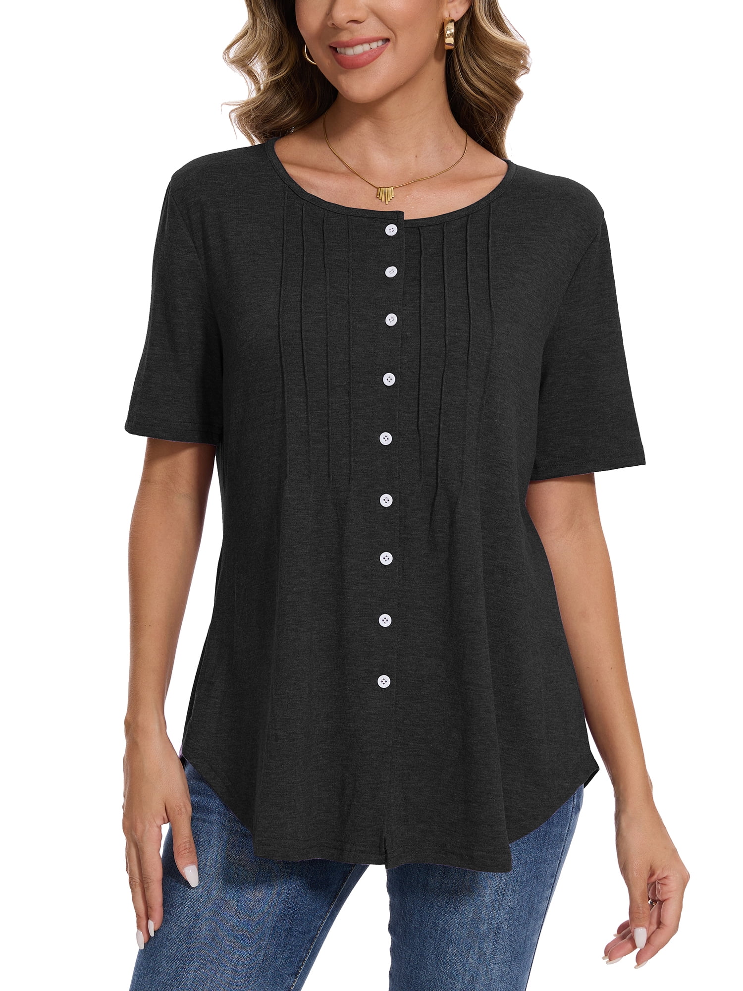 Women's Casual Summer Round Neck Short Sleeve Pullover T-Shirt with ...