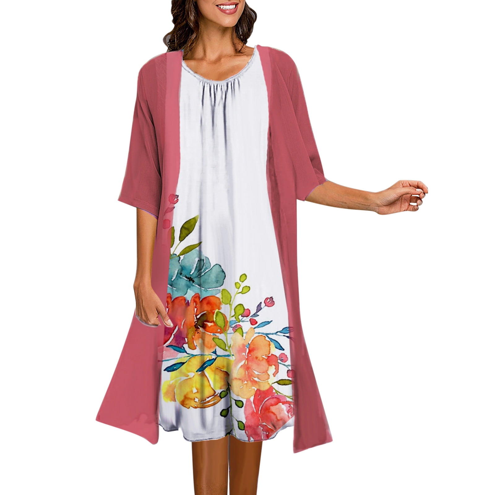 Women Summer Casual Dress Vacation Floral Chiffon Sleeveless Maxi Dress ...