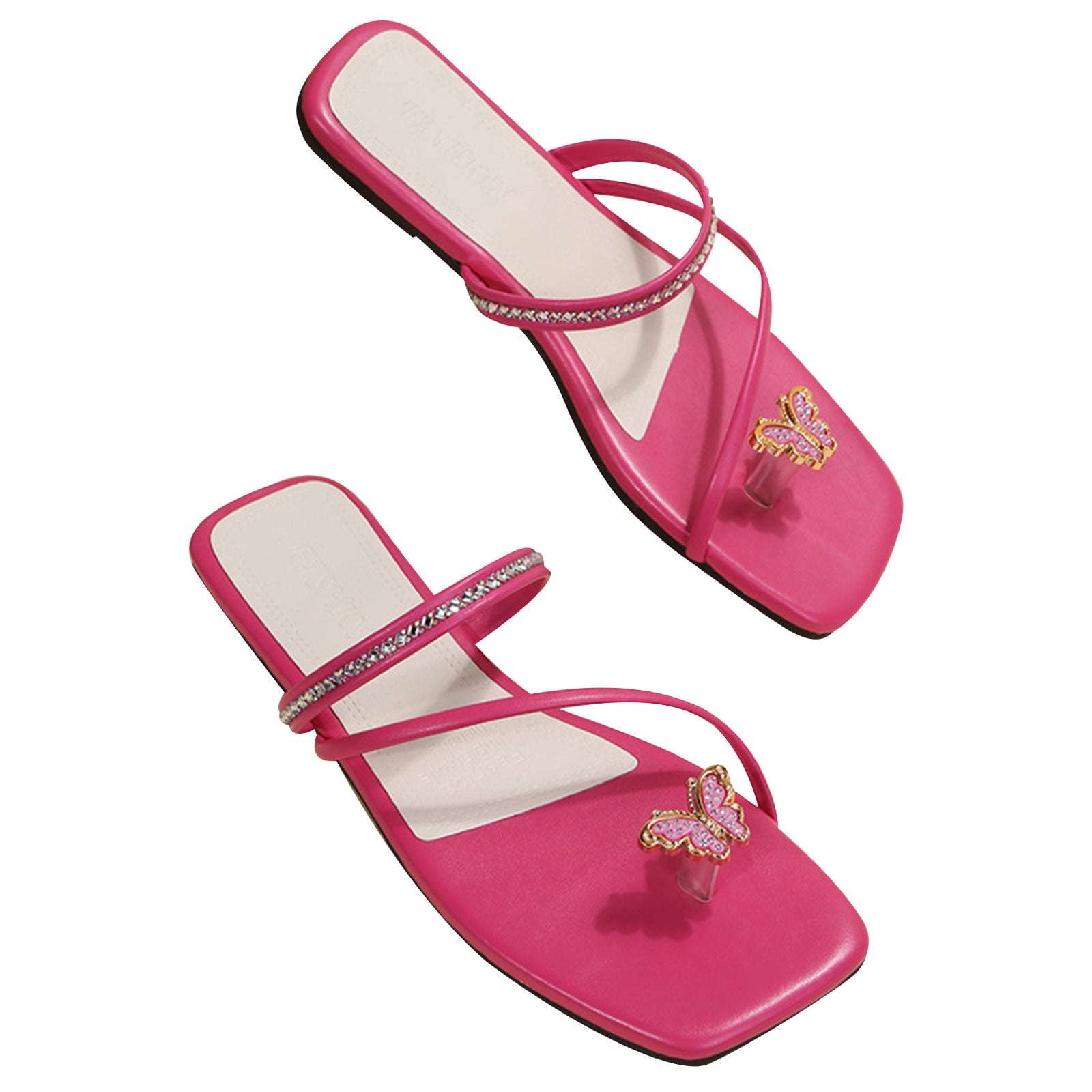 Women Summer Casual Flat Sandals Cute Slides Rhinestone Butterfly Toe ...