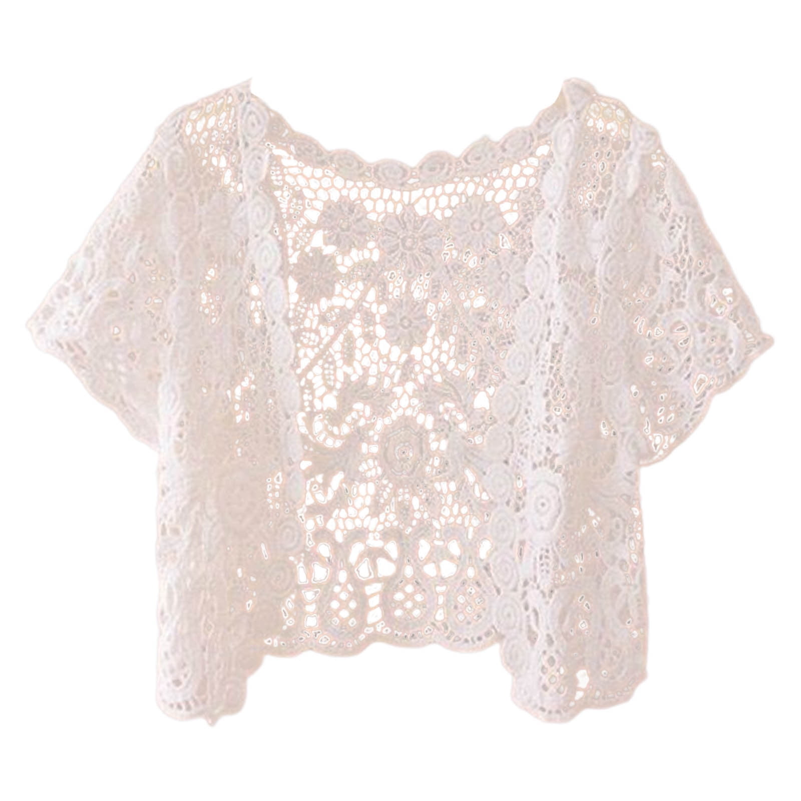 Women Summer Casual Simple Fashion Short Thin Hollow Knitted Lace ...