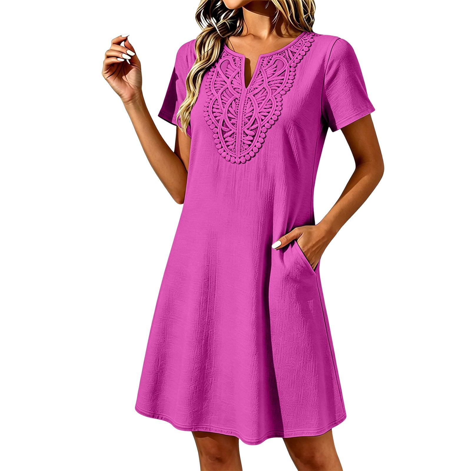 Women Summer Dress V Neck Short Sleeve A Line Midi Dress Cute Floral ...