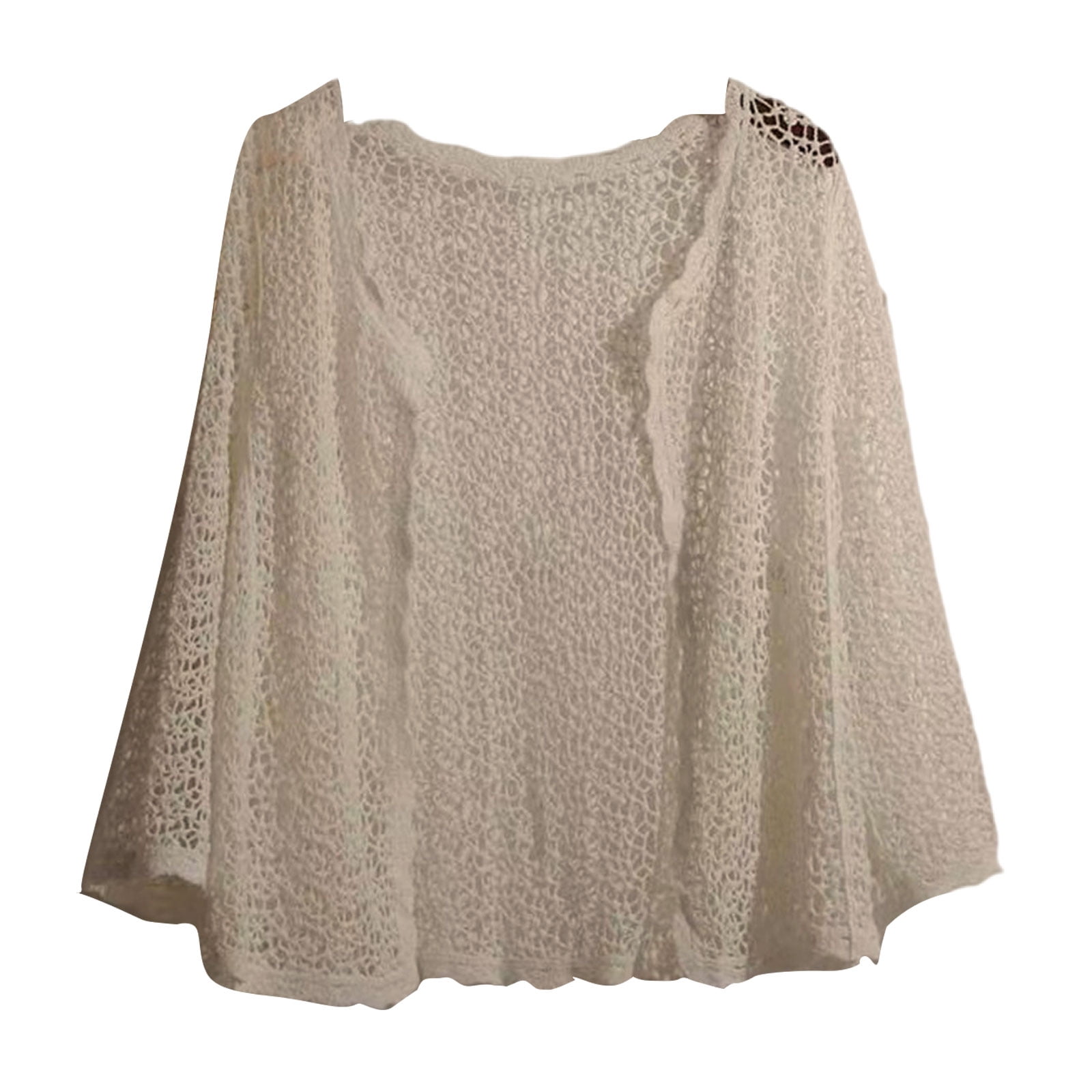 Women Summer Flare Long Sleeve Knitted Cardigan Hollow Out Crochet Mesh ...