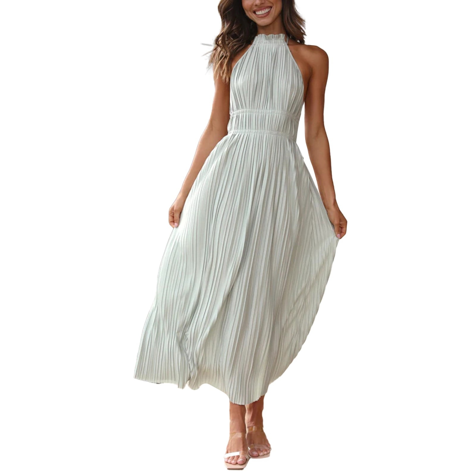 Women Summer Halter Neck Dresses Sleeveless Casual Floral Polka Dot ...