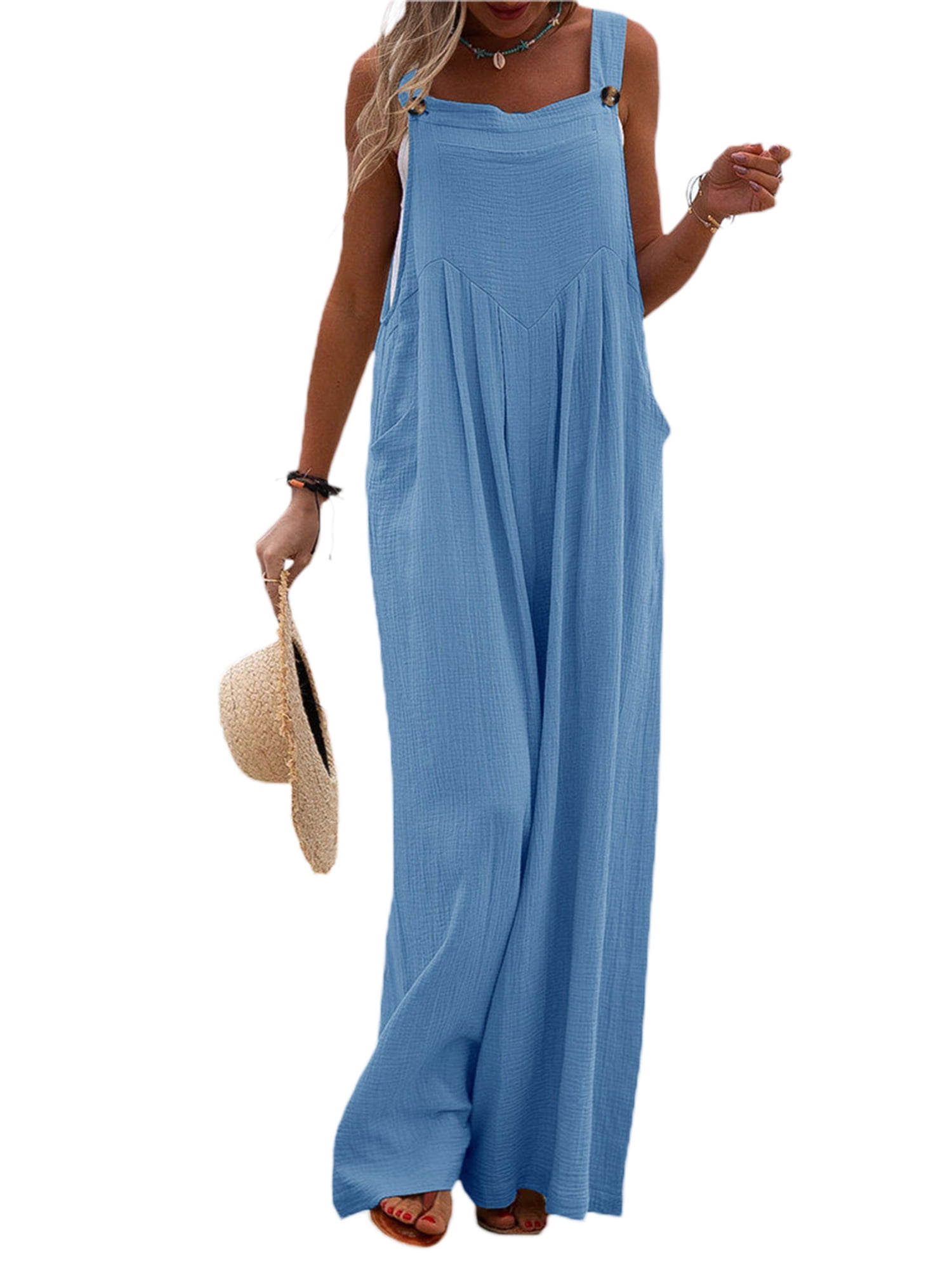 Women Summer Jumpsuit Casual One Piece Jumpsuit Wide Leg Suspender ...