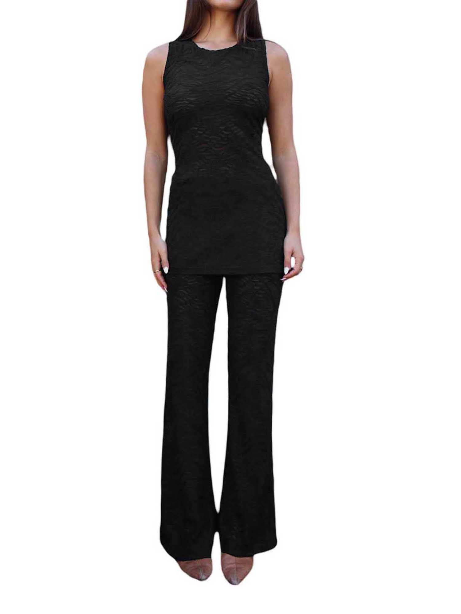 Women Summer Pants Outfits Solid Color Textured Tank Tops Vest Dress ...