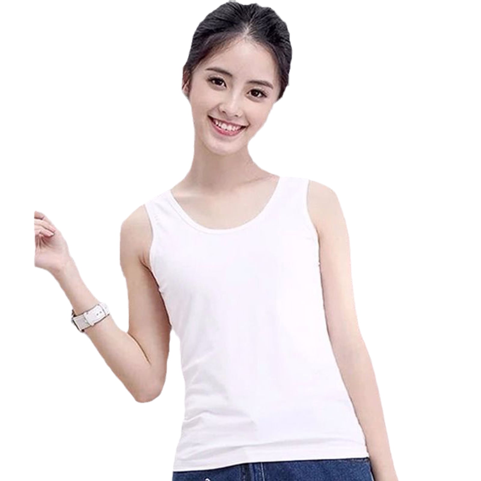 Women Summer Sleeveless Scoop Neck Basic for Tank Top Simple Solid ...