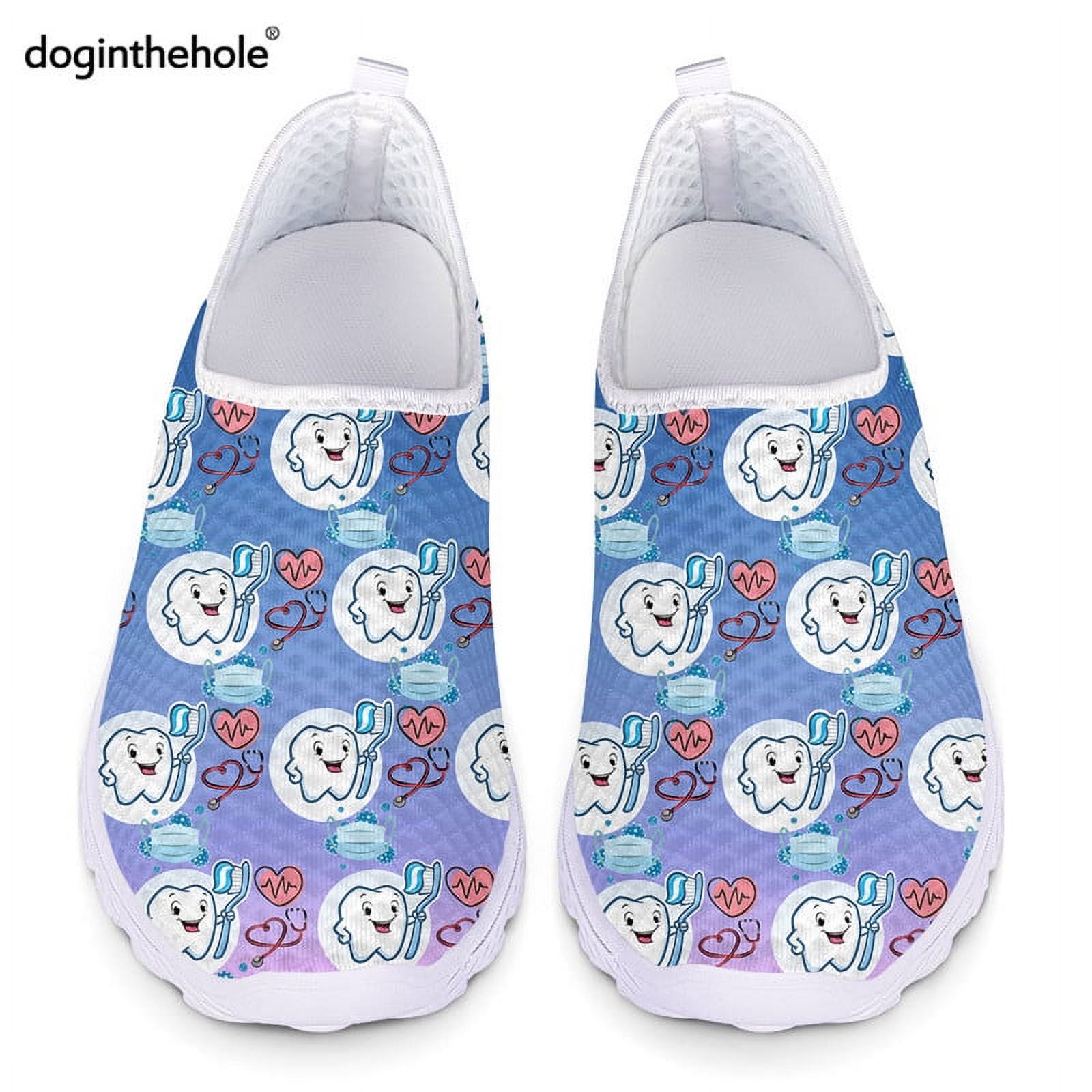 Women Summer Slip on Flat Shoes Kawaii Dental Tooth Print Mesh Running ...