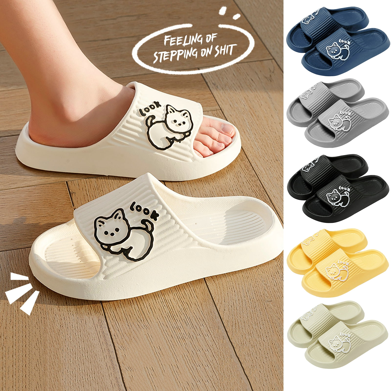 Women Summer Slippers Cute Lightweight Anti-slip Open Toe Spa Shower ...