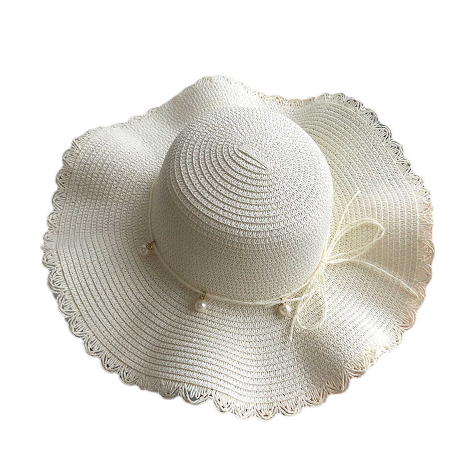 Women Summer Straw Hat Scalloped Wide Brim Beach Sun Hat Lightweight ...