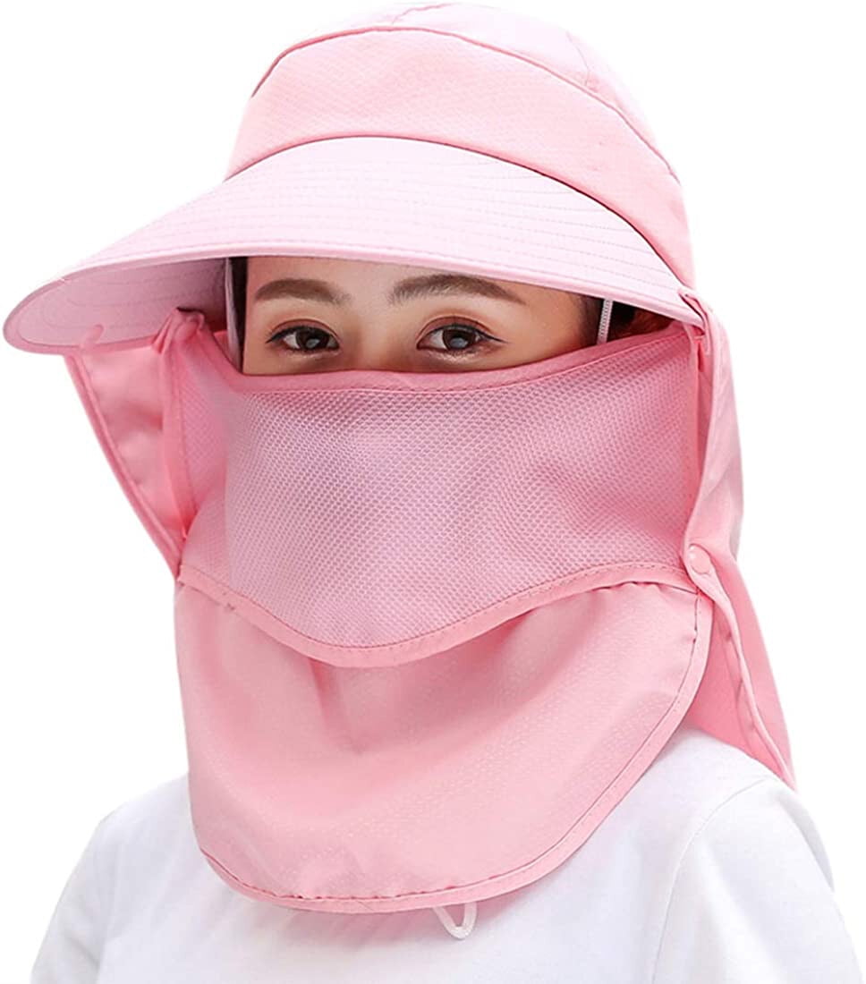 Women Summer Sun Wide Brim UV Protection Fishing Hats Foldable Ponytail ...