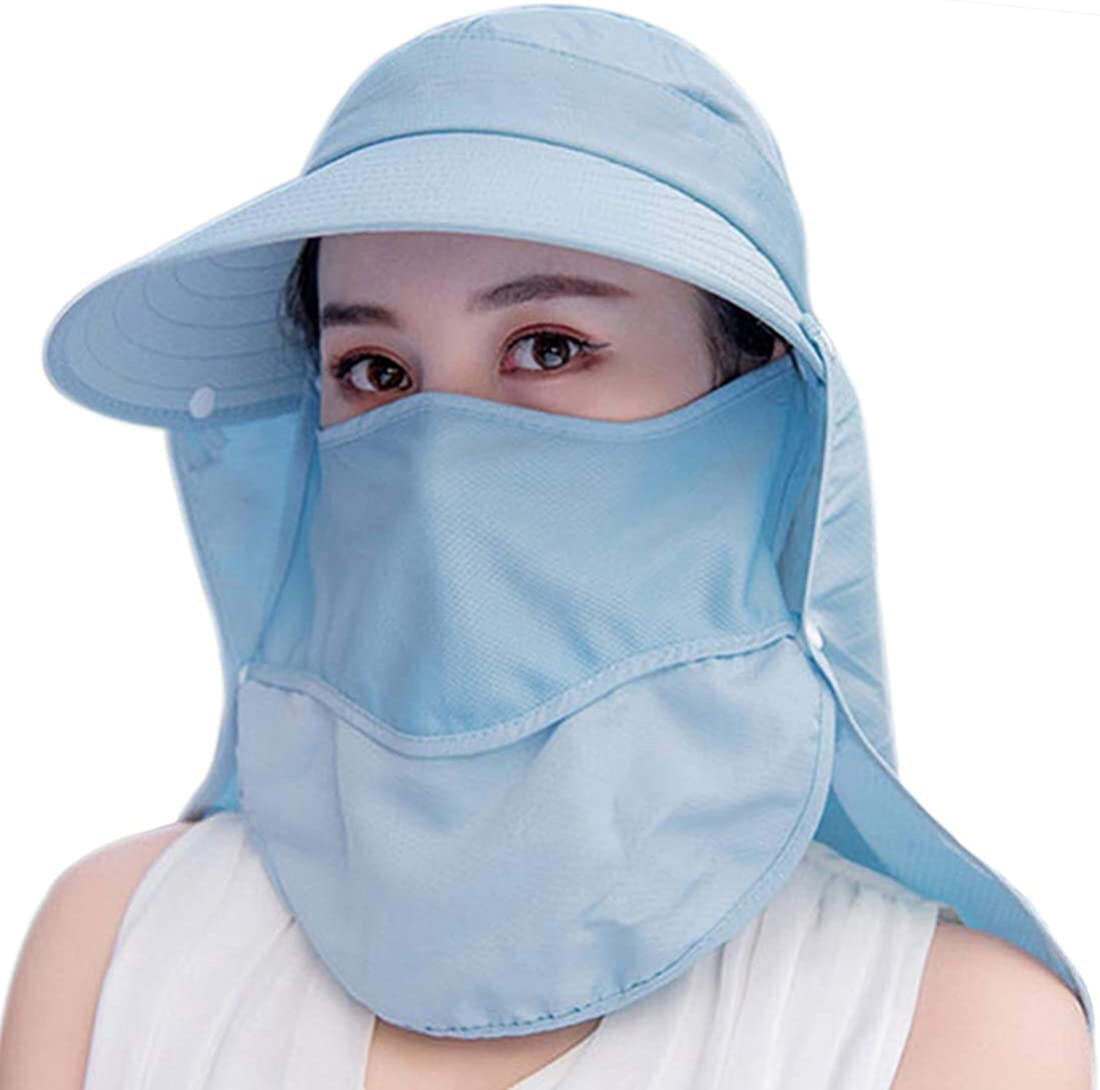 Women Summer Sun Wide Brim UV Protection Fishing Hats Foldable Ponytail ...