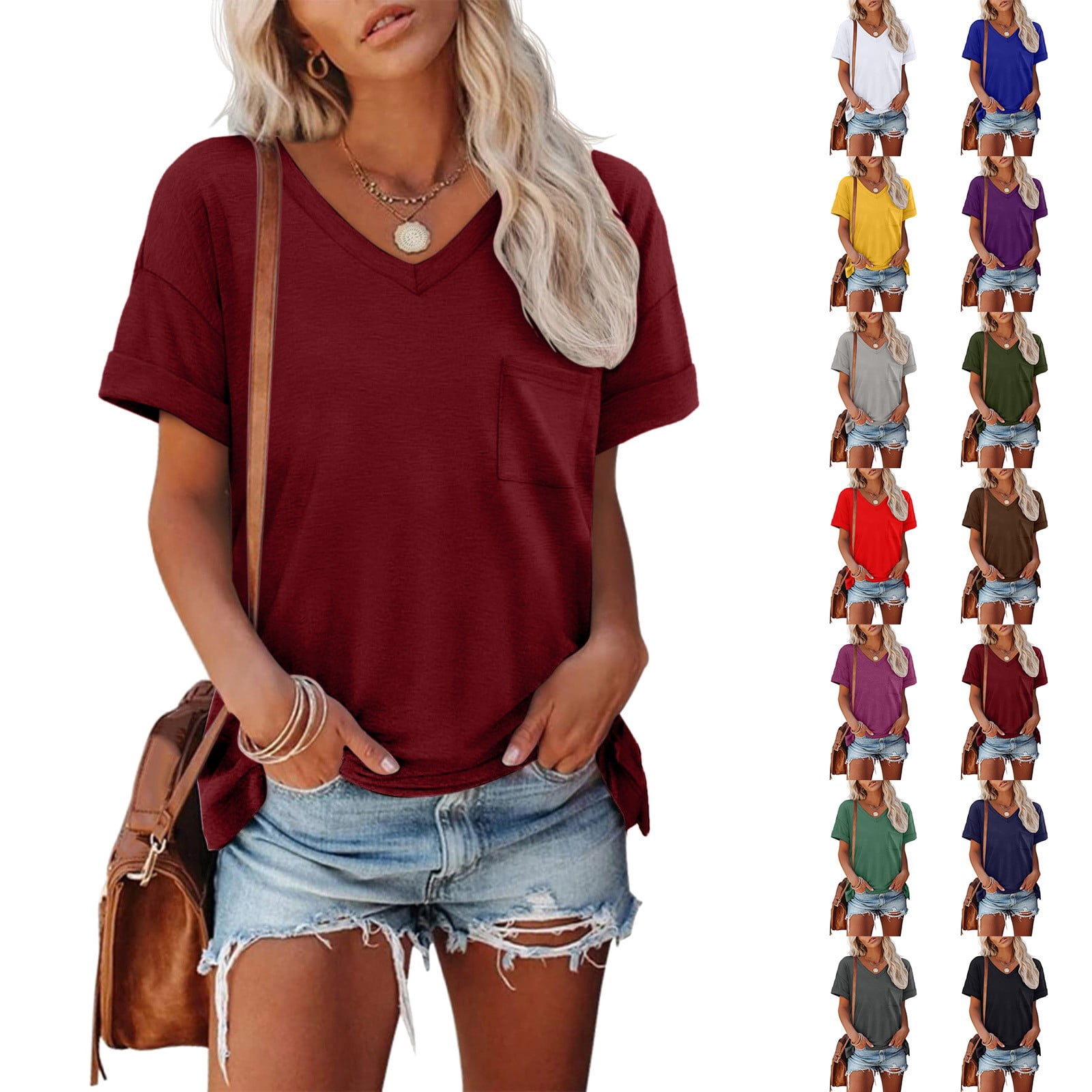 Taybagh, Women Summer Tops, Short Sleeve V-Neck Tee, Casual Fit ...
