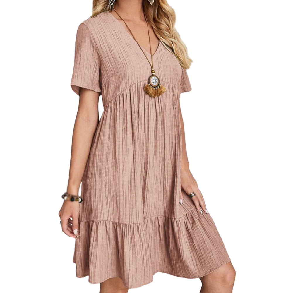 Women Summer Tunic Dress V Neck Casual Loose Flowy Swing Shift Dresses ...