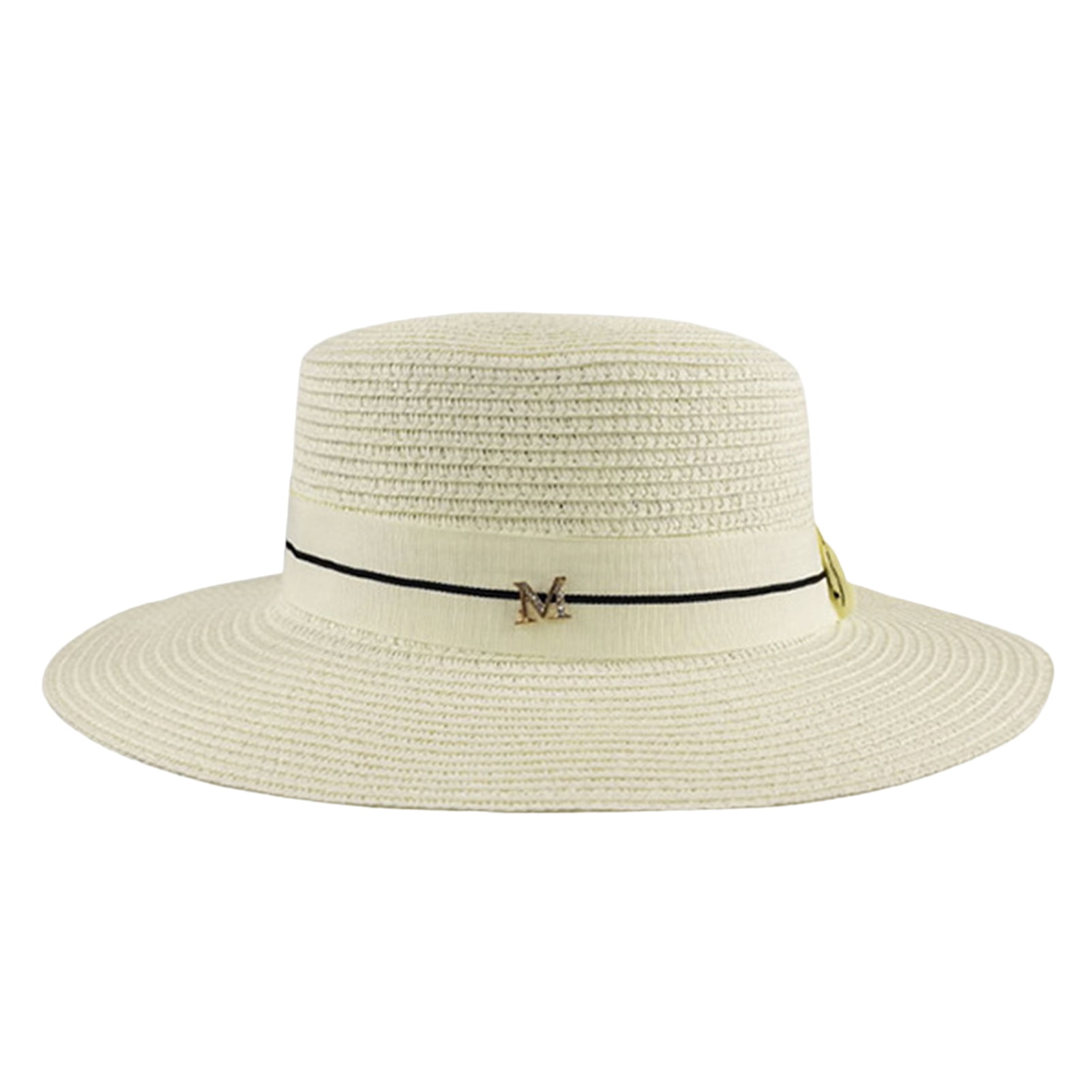 Women Summer Wide Brim Letter M Decor Straw Hat Beach Sun Hat ...