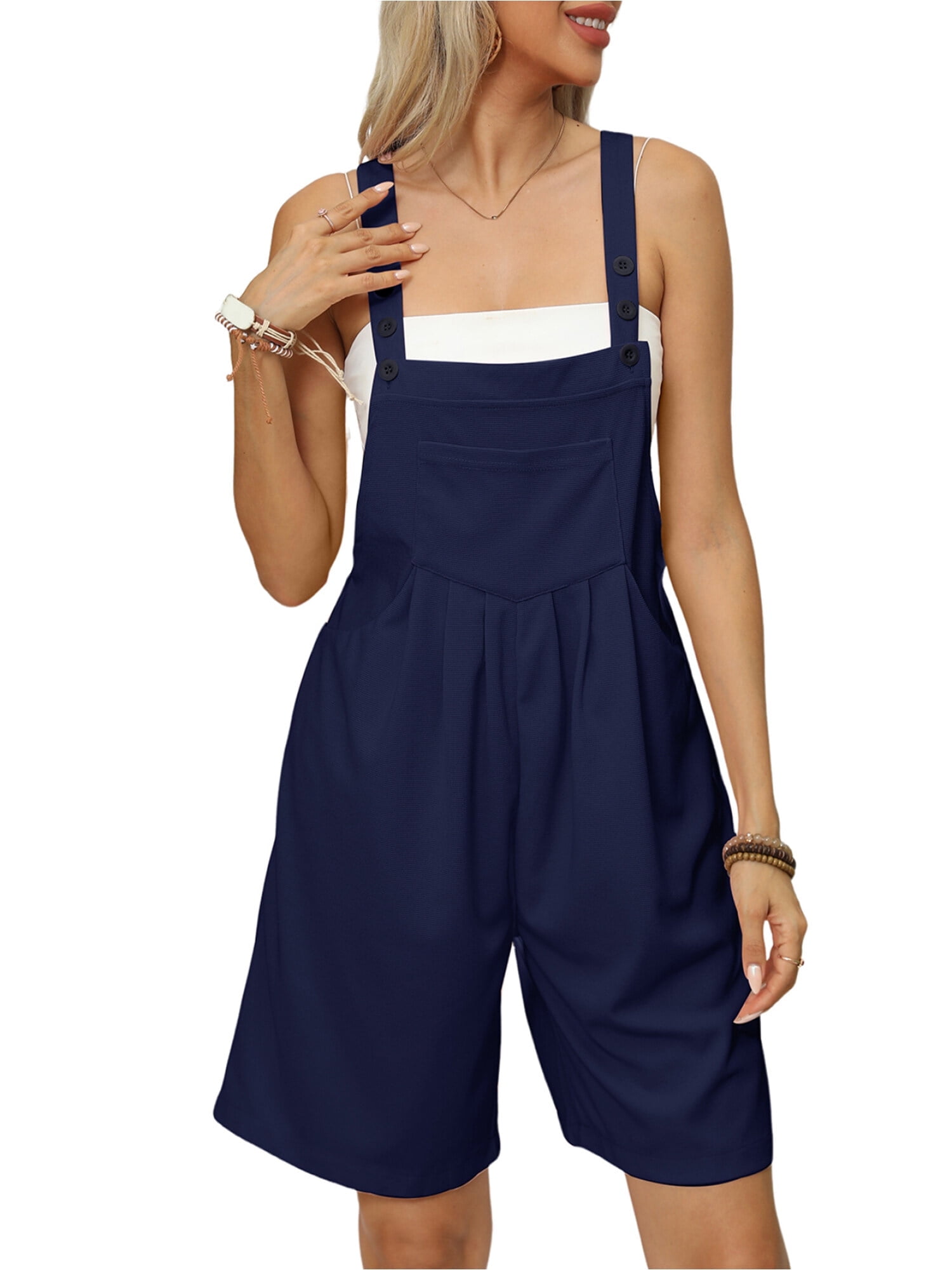 Women SummerJumpsuits Casual Sleeveless Overalls Adjustable Strap Baggy ...