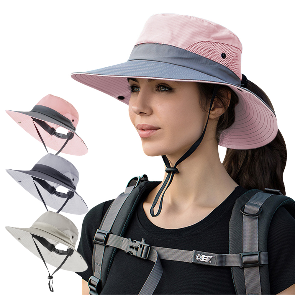 Women Sun Hat Summer Bucket Wide Brim Ponytail Boonie UV Protection Hat Women Sun Hat Summer Bucket Wide Brim Ponytail Boonie UV Protection Hat