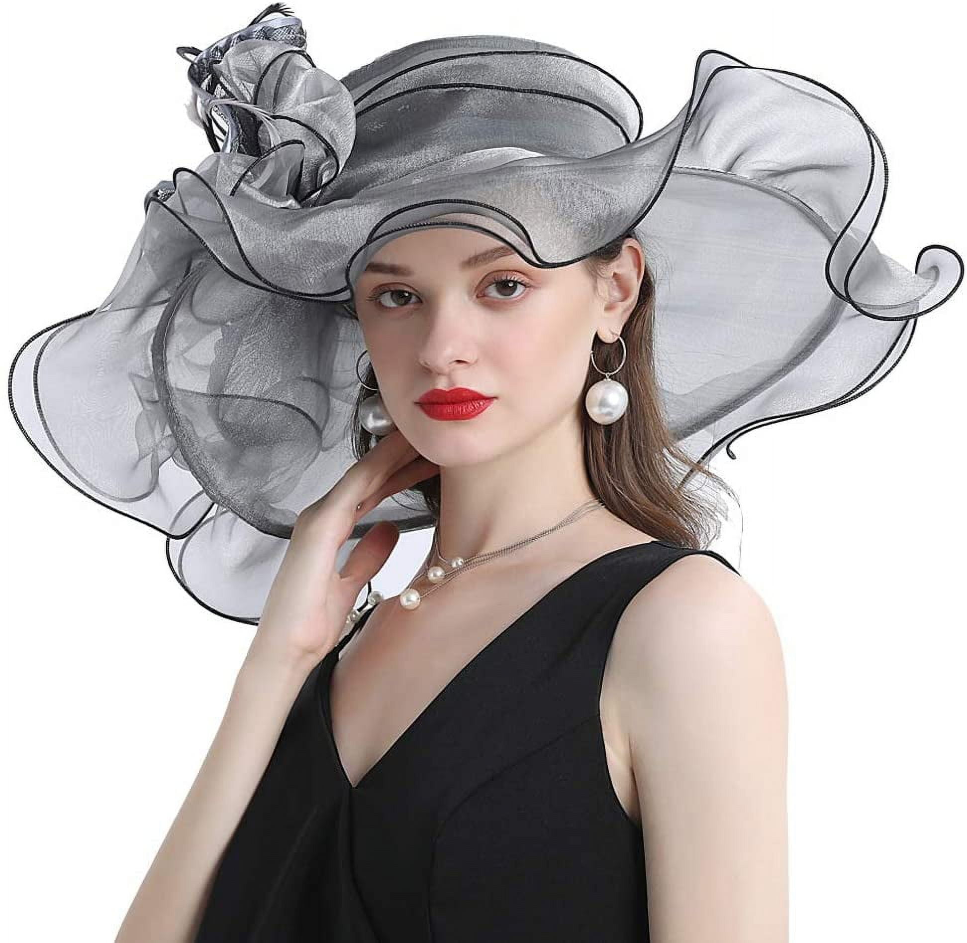 Women Sun Hat Wide Brim Floral Elegant Summer Hat Lady Fascinator Hat ...
