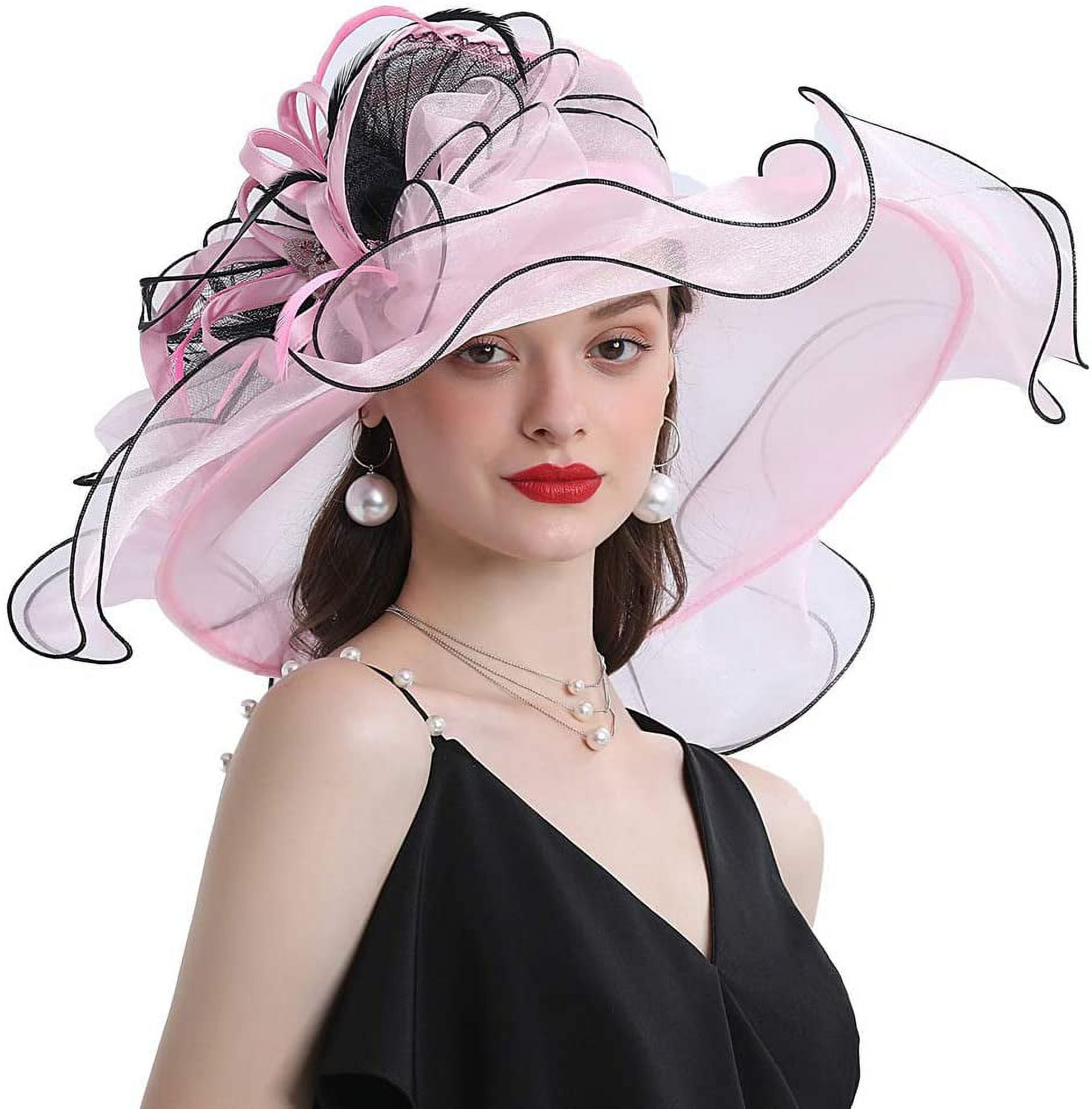 Women Sun Hat Wide Brim Floral Elegant Summer Hat Lady Fascinator Hat ...