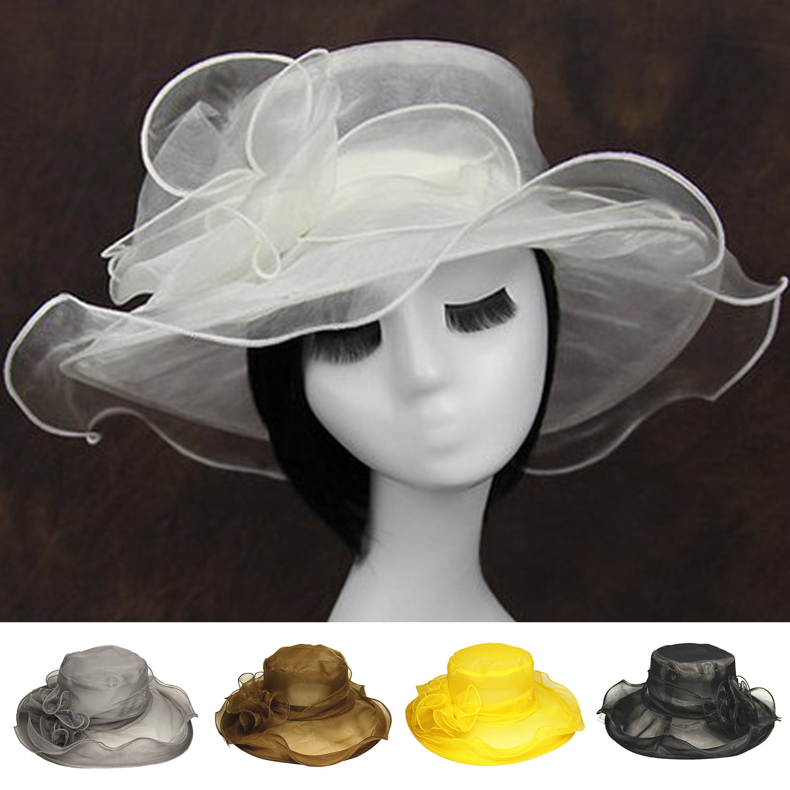 Women Sun Hat with Mesh Flower Decor Royal Princess Style Vintage ...