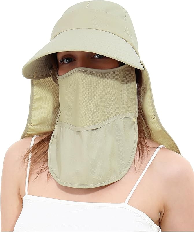 Women Sun Hats Detachable Wide Brim UV UPF 50+ Face Mask Visor with ...