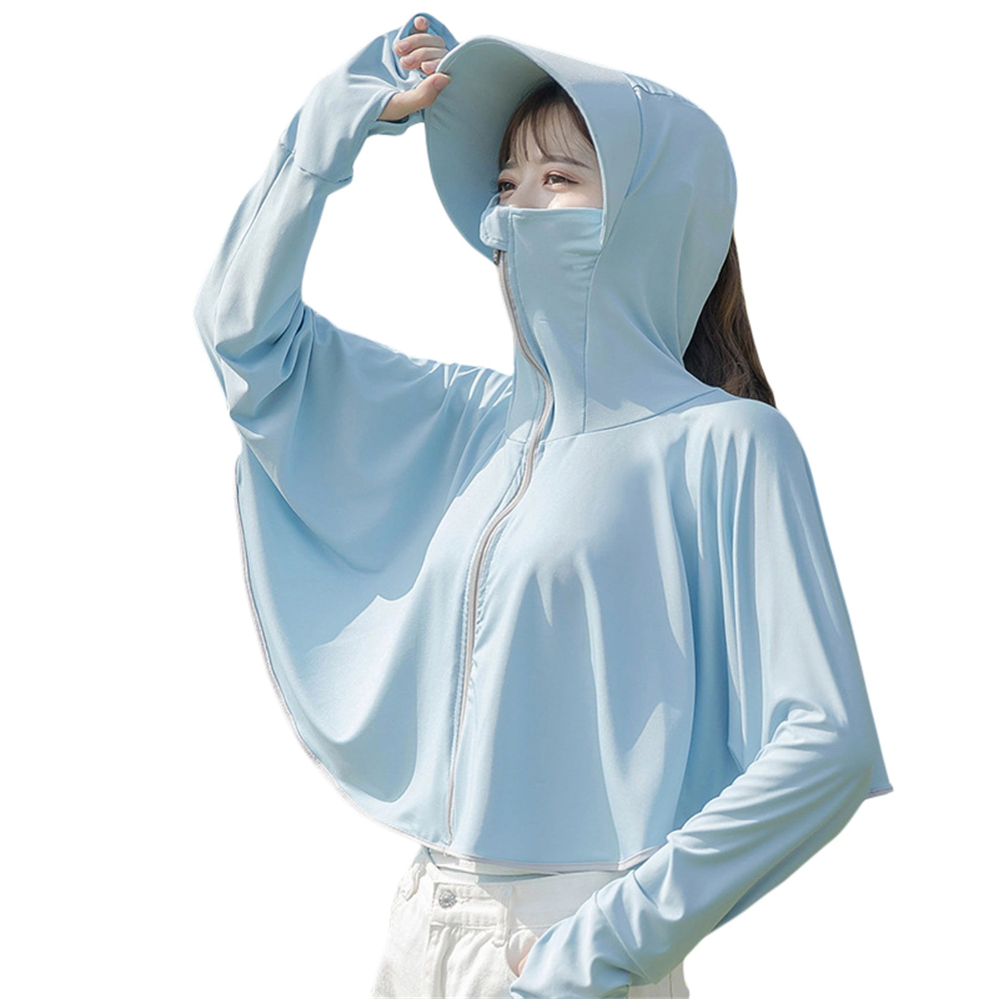 Women Sun Protection Shawl Long Sleeve Wide Brim Ice Silk Shirt ...
