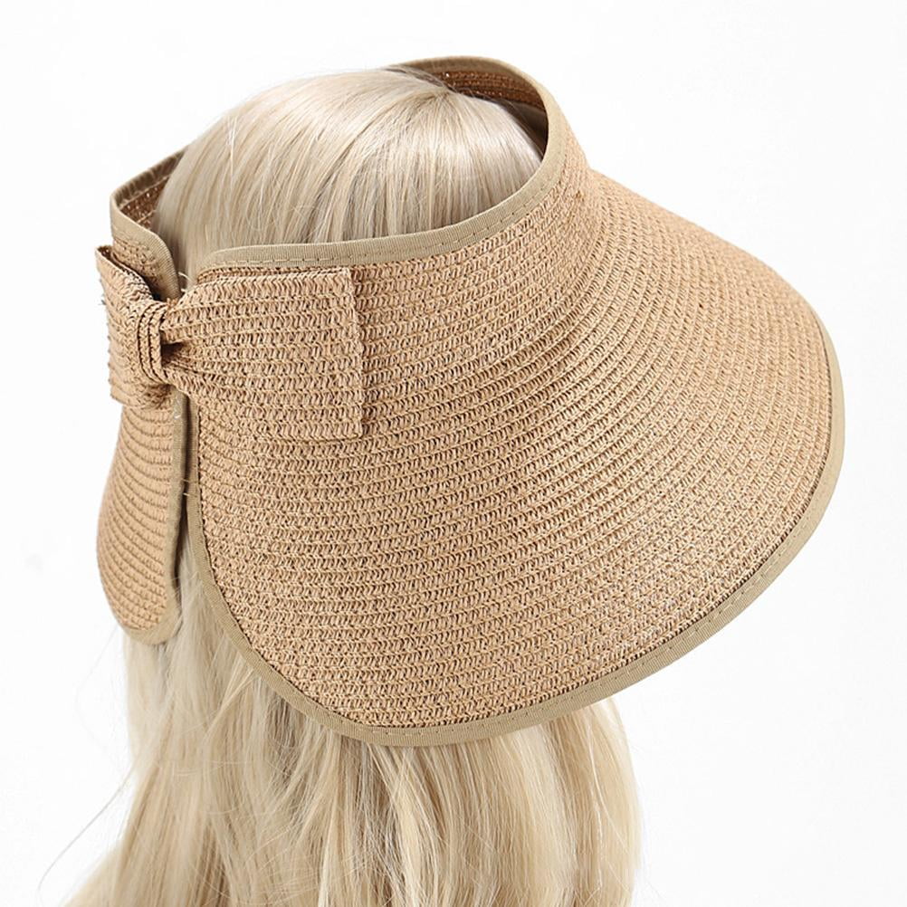 Women Sun Visors Hat Wide Brim Foldable Roll Up Beach Straw Sun Hat ...