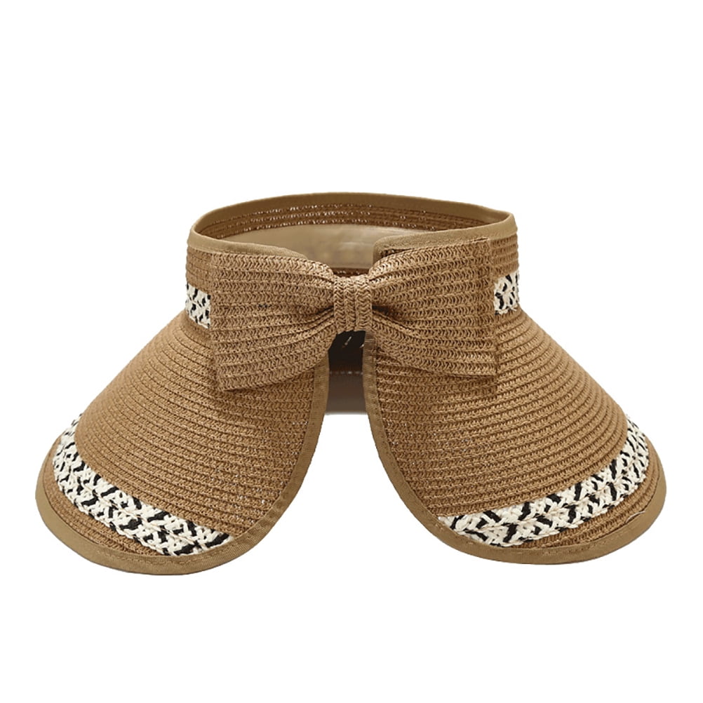 Women Sun Visors,Straw Hats with Bow Knot Wide Brim UV Protection Sun ...