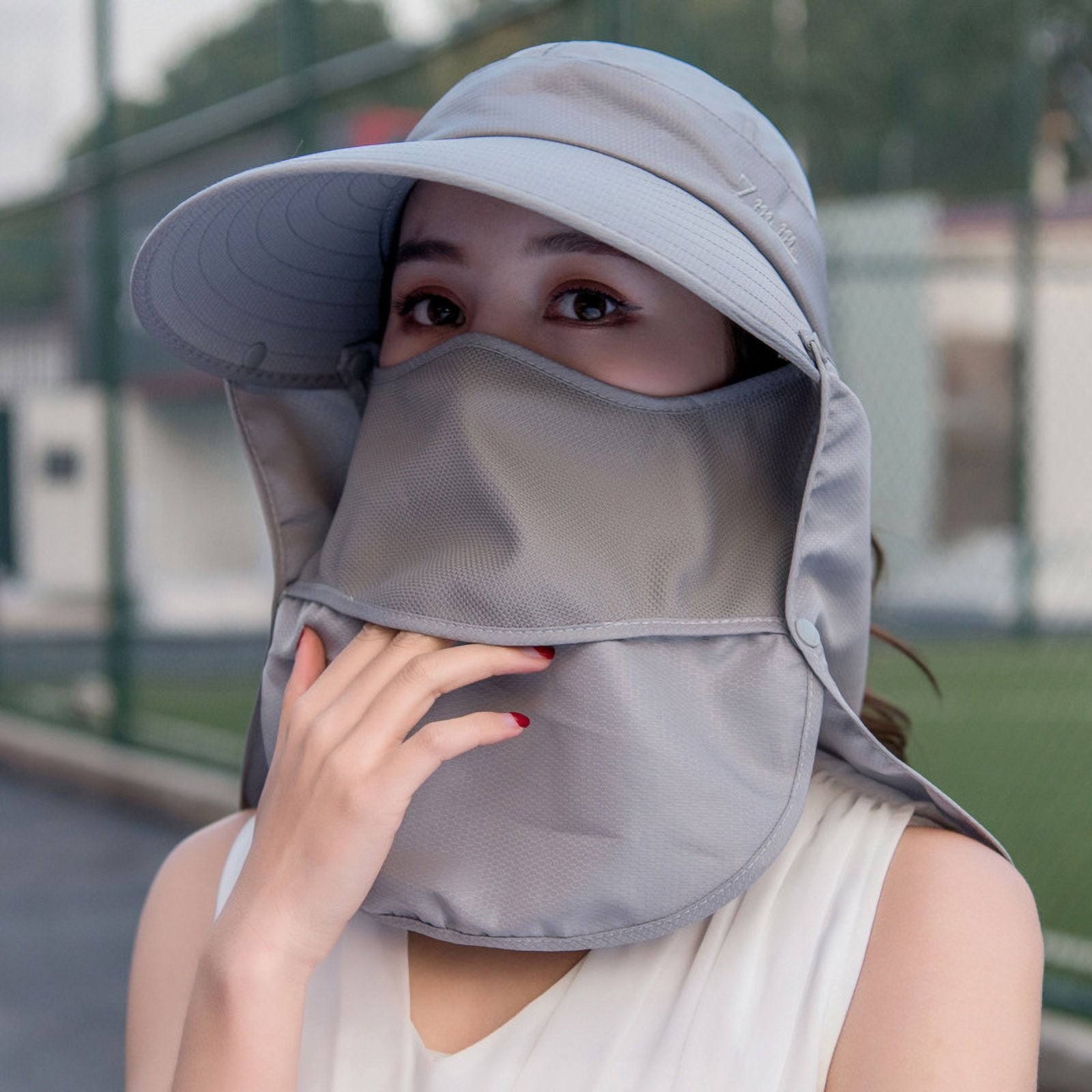 Women Sun Wide Brim UV Protection Fishing Hats Foldable Ponytail Summer ...