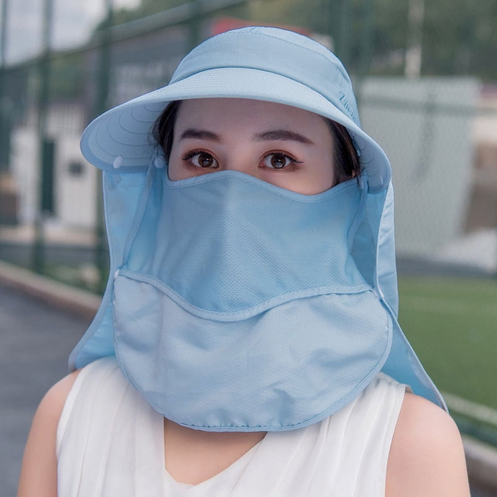 Women Sun Wide Brim UV Protection Fishing Hats Foldable Ponytail Summer ...