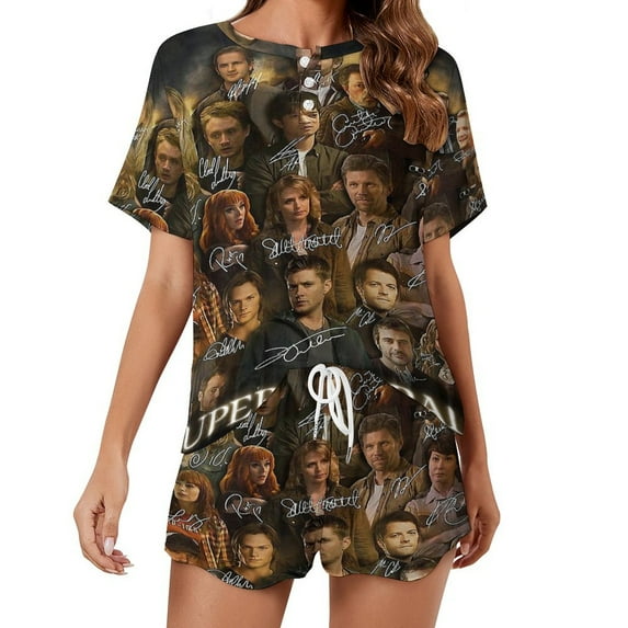 Women Superna-Tura Pajamas Set Short Sleeve Shirt With Shorts ...