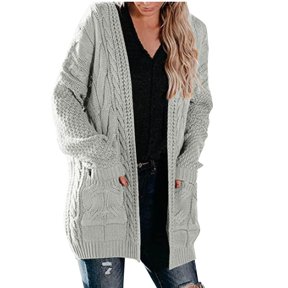 Womens Cardigan Plus Size Sweater Pocket Single Breasted Long Sleeve ...