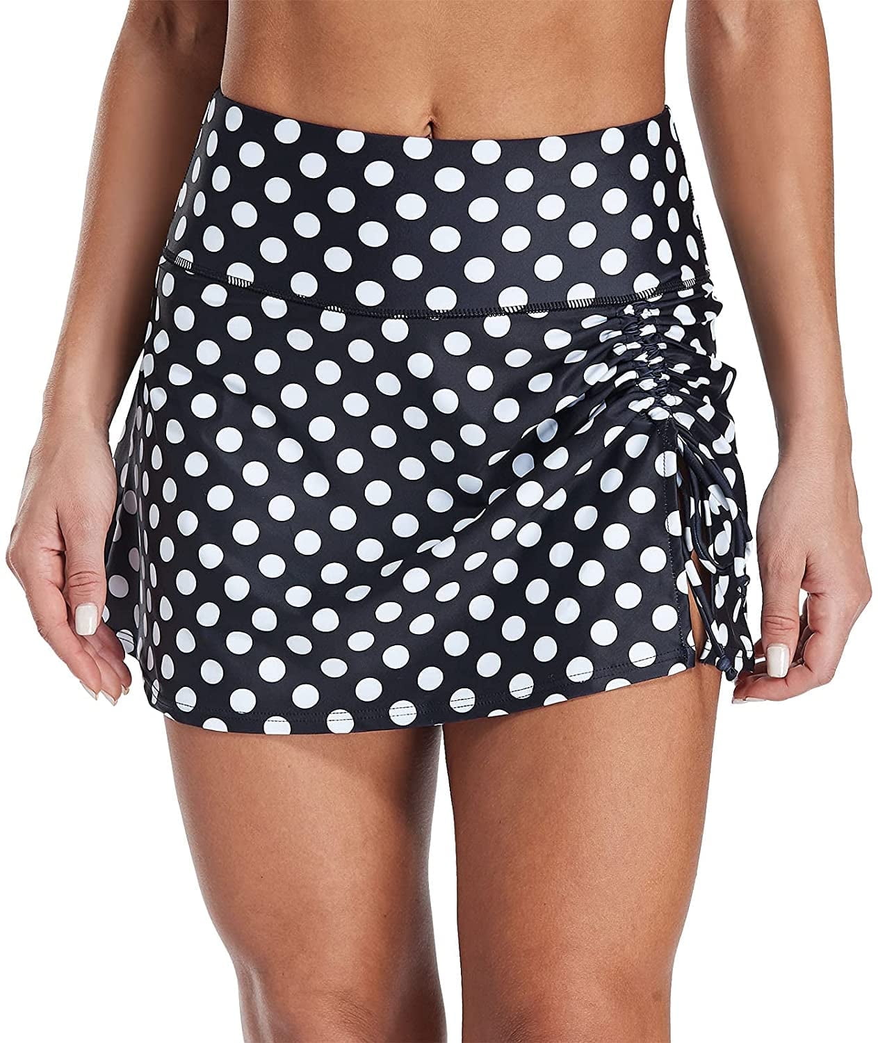 Charmo Womens High Waisted Split Swim Skirt Ruched Drawstring Skirted ...