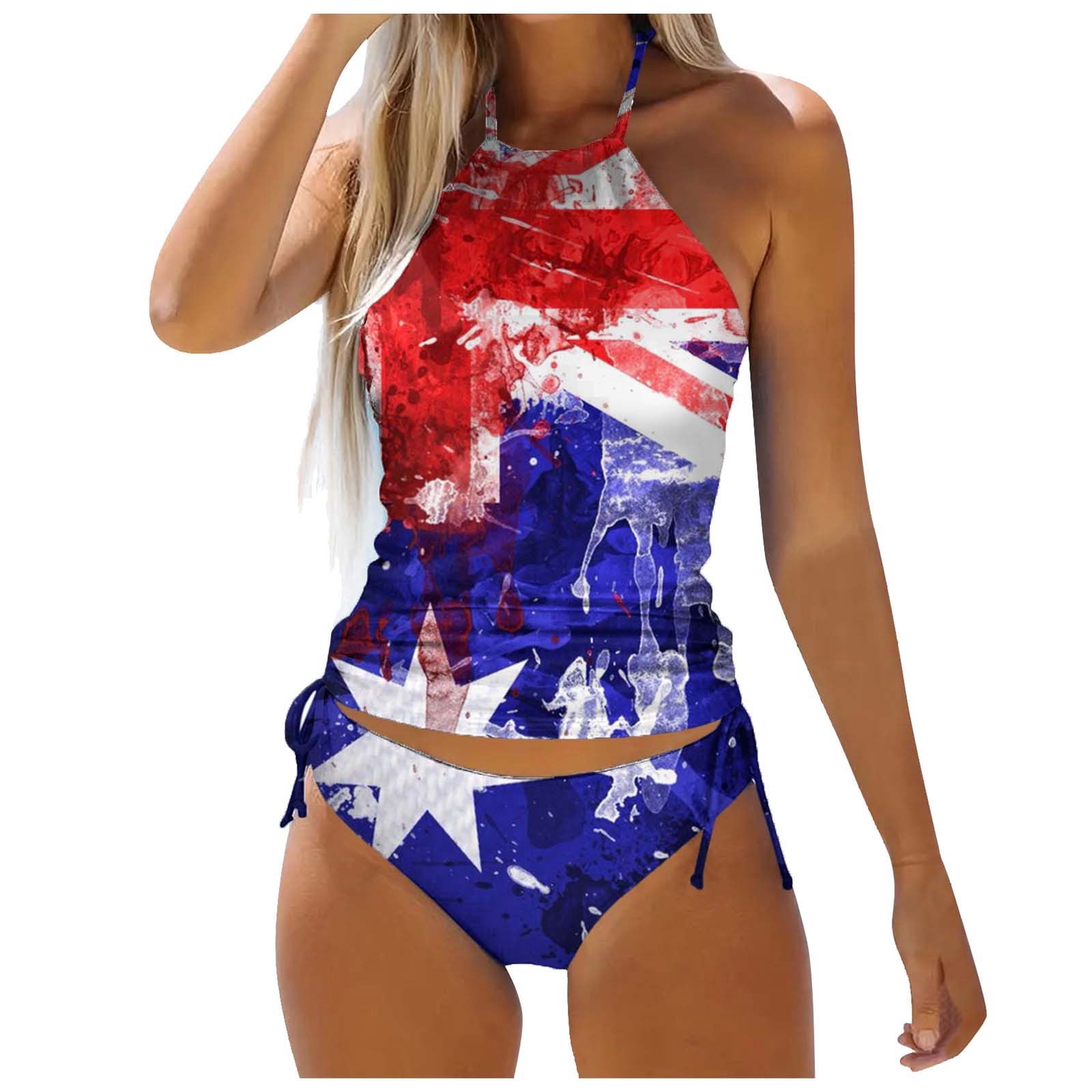 Tensunnyd Women Swimsuit 2pcs Lace Up Split Bikinis Swimwear Vintage