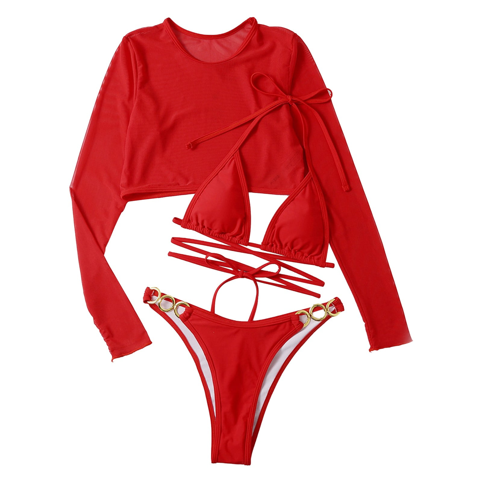 Gaqlive Women Swimsuit 3 Piece Long Sleeve Bathing Suit High Waist Wrap
