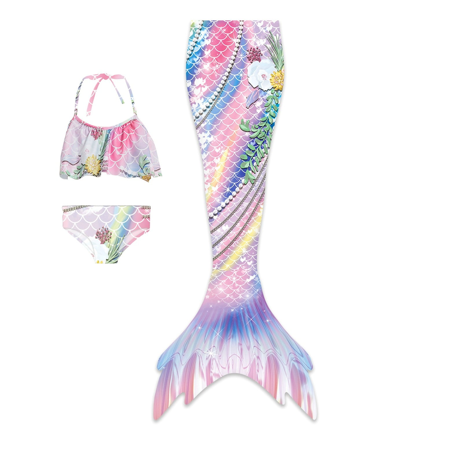 Women Swimsuits 3 Piece with Fish Tail Design Performance Bikini Top ...