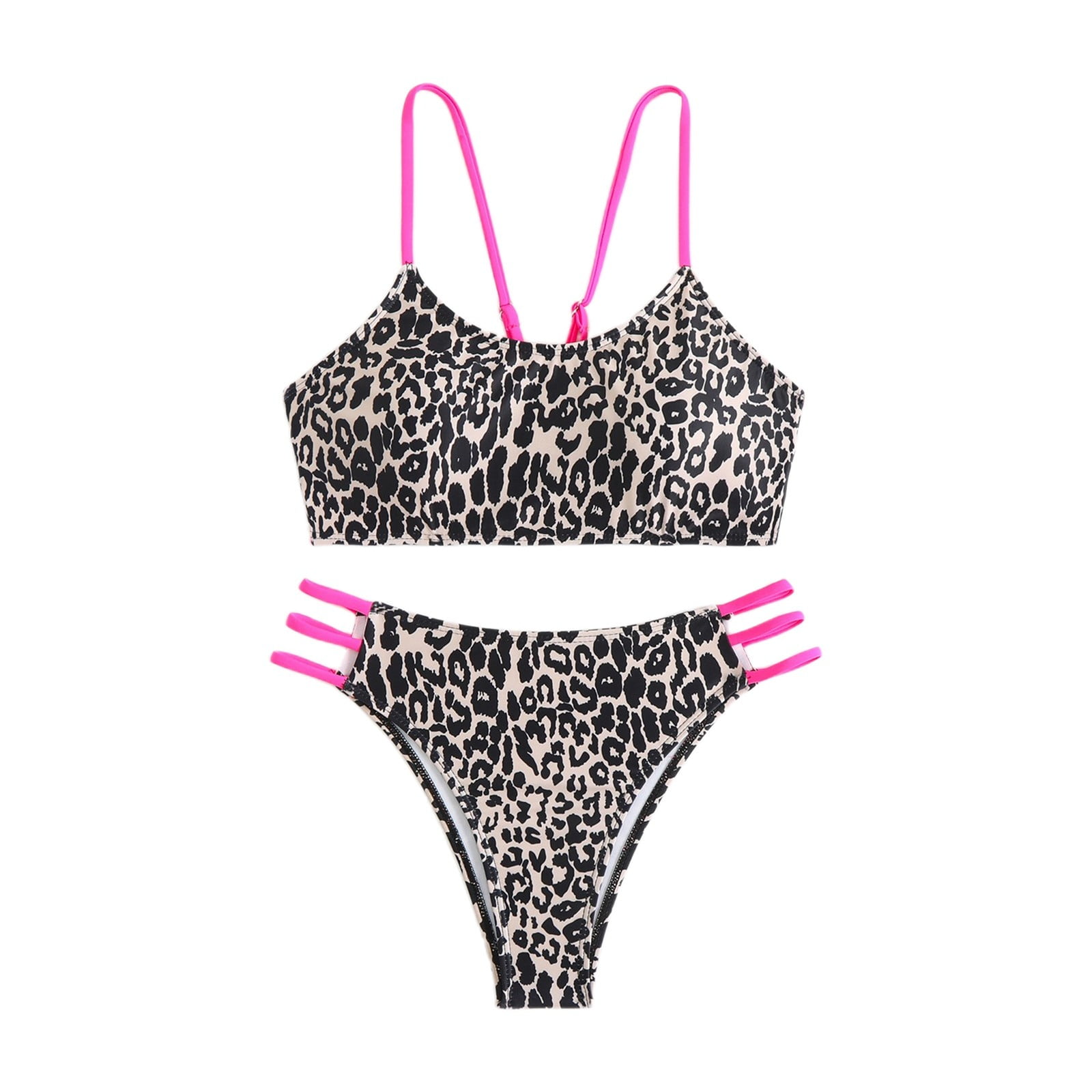Women Swimsuits New Leopard Print Separate Bikini Two Piece Sexy Pink ...