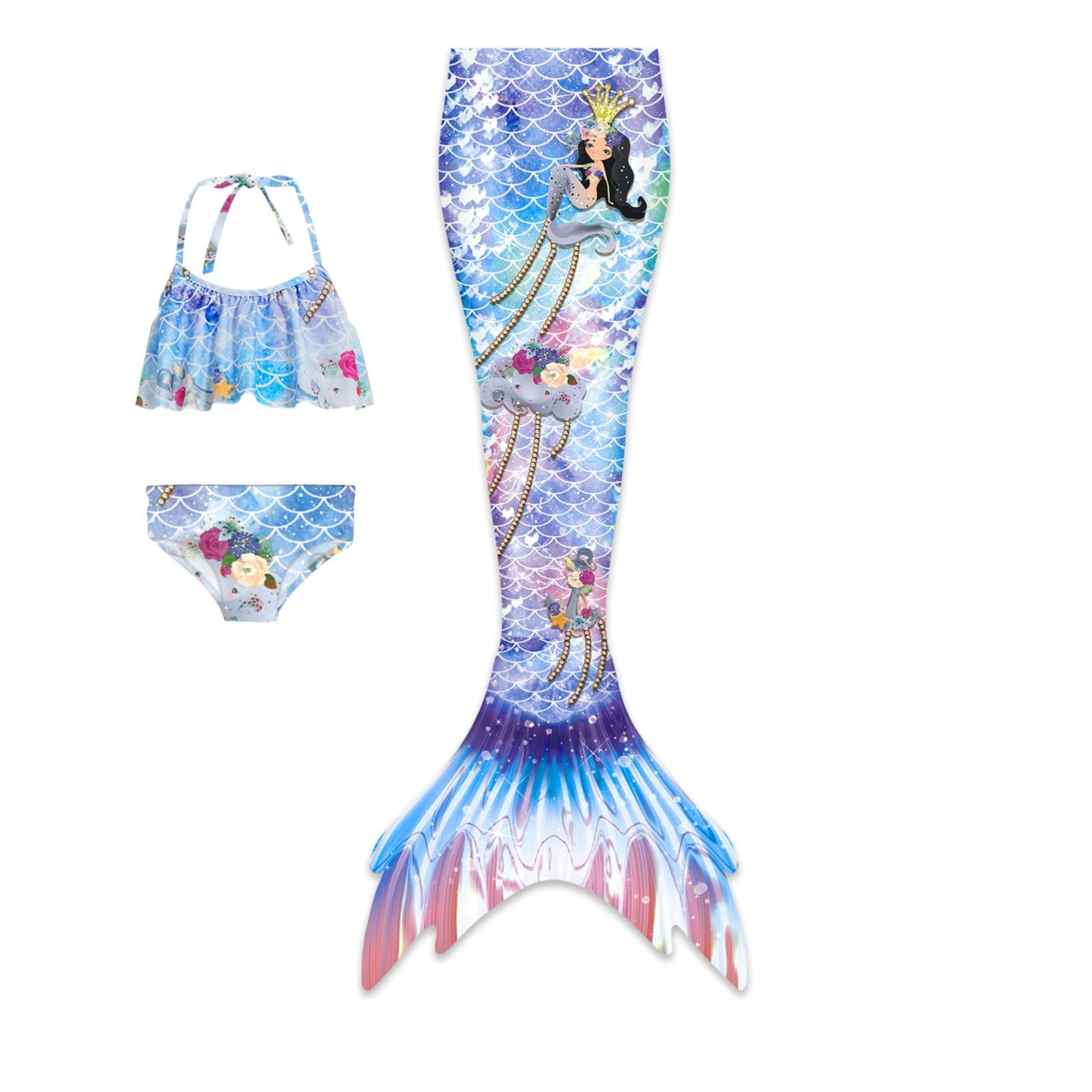 Women Swimsuits Ruffled with Fish Tail Design 3 Piece Performance ...
