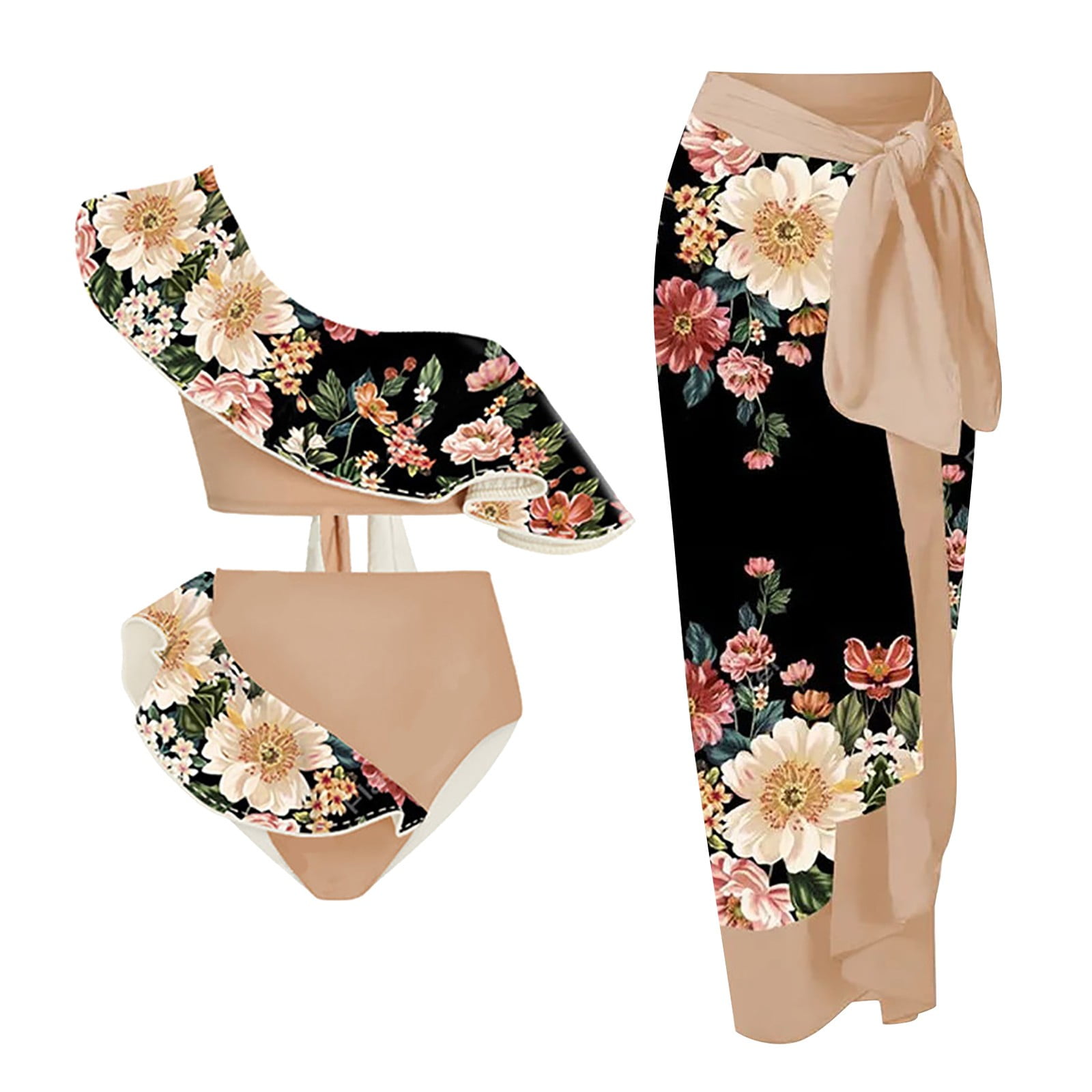 Women Swimsuits Bikini Vintage Floral Print Fashion Soft Beachwear Elegant Bathing Suits Modest